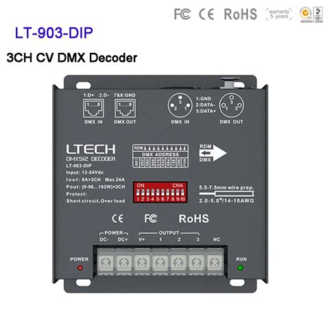 LTECH LT DIP Channel LED DMX Decoder DC V V Input A CH Max A W Output XLR RJ