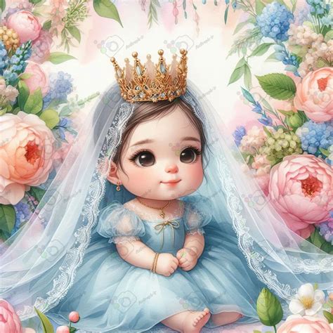 بک گراند کودکانه دختر ناز کوچولو با لباس سپید و آبی و تور و تاج کد