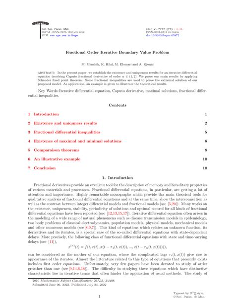 Pdf Fractional Order Iterative Boundary Value Problem