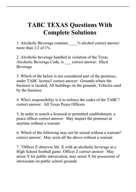Tabc Texas Questions With Complete Solutions Tabc Stuvia Us