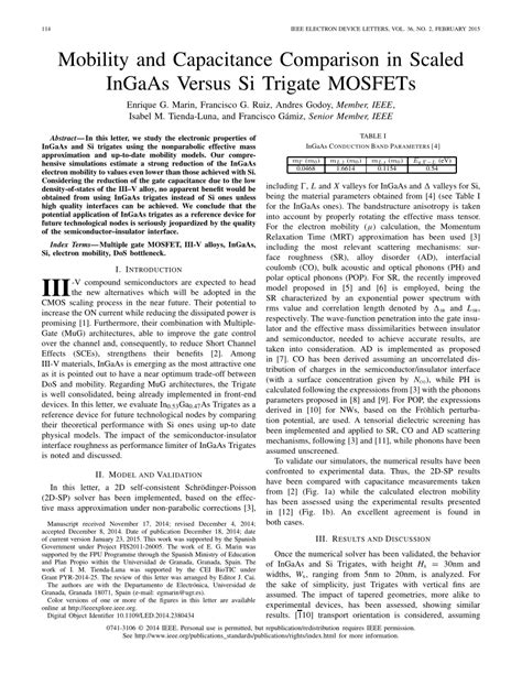 Pdf Mobility And Capacitance Comparison In Scaled Ingaas Versus Si Trigate Mosfets
