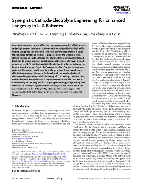 Pdf Synergistic Cathode‐electrolyte Engineering For Enhanced Longevity In Li‐s Batteries