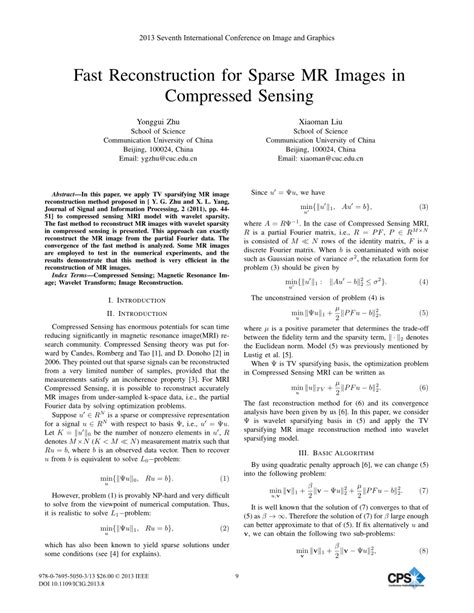 Pdf Fast Reconstruction For Sparse Mr Images In Compressed Sensing