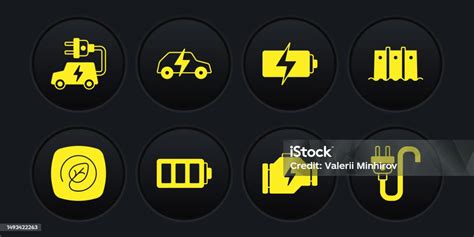 나뭇잎 수력 발전 댐 배터리 엔진 점검 전기 자동차 플러그 및 아이콘으로 위치를 설정합니다 벡터 아이콘에 대한 스톡 벡터 아트 및 기타 이미지 Istock