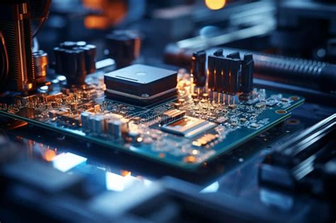 Technological Hub Microelectronics Chip Factory With Machines Robots