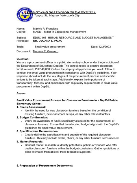 Evaluation Small Value P Download Free Pdf Procurement Business