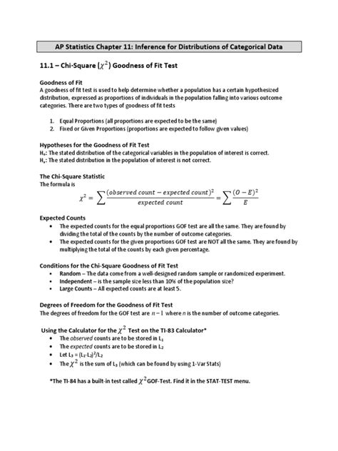 Ap Statistics Chapter 11 Inference For Distributions Of Categorical
