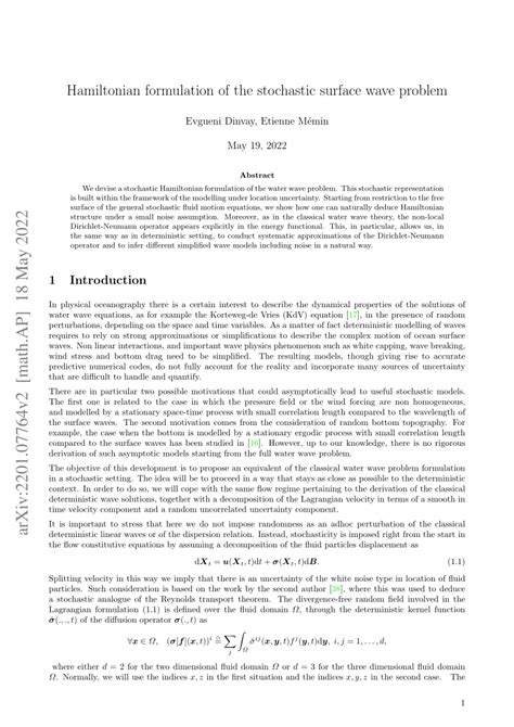 Pdf Hamiltonian Formulation Of The Stochastic Surface Wave Problem