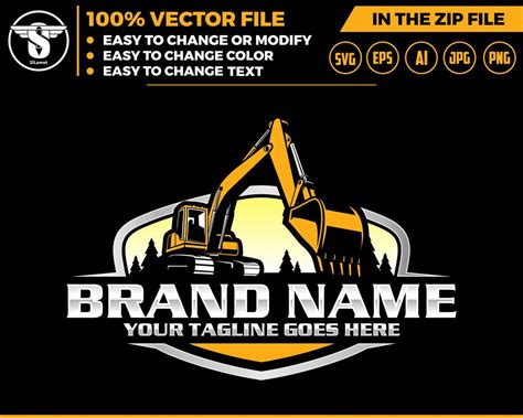 Excavator Logo Template Construction Digger Svg Digital Download Etsy