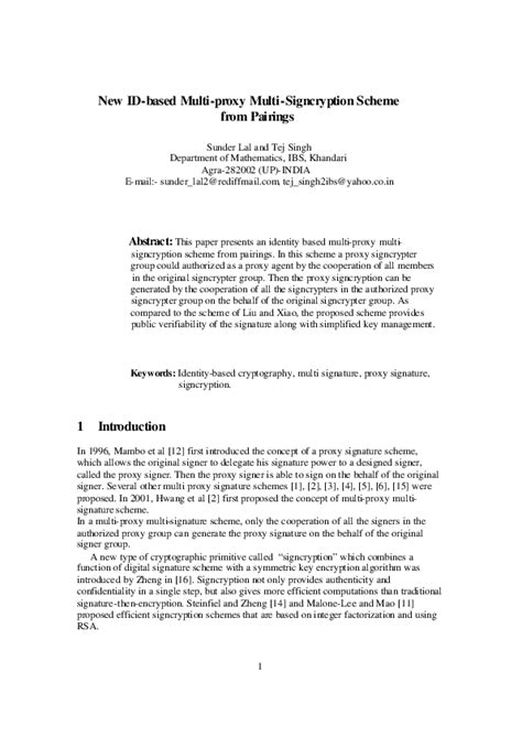 Pdf New Id Based Multi Proxy Multi Signcryption Scheme From Pairings