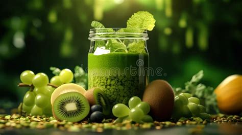 Revitalize With A Glass Of Green Smoothie A Blend Of Vegetables And