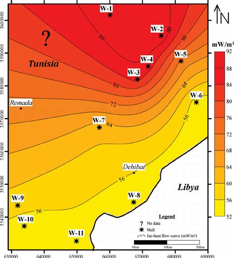 Corrected Heat Flow Distribution Map At Present Day Of The Jeffara