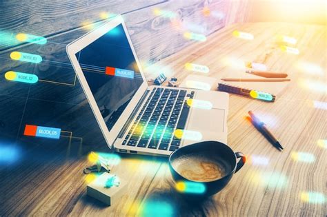 Premium Photo Double Exposure Of Desktop With Personal Computer On Background And Tech Theme