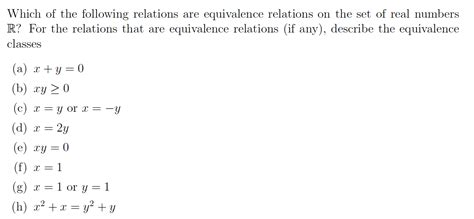 solved which of the following relations are equivalence