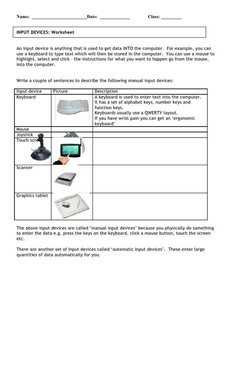Input And Output Devices Worksheet Images