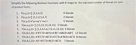 solved simplify the following boolean functions with k maps