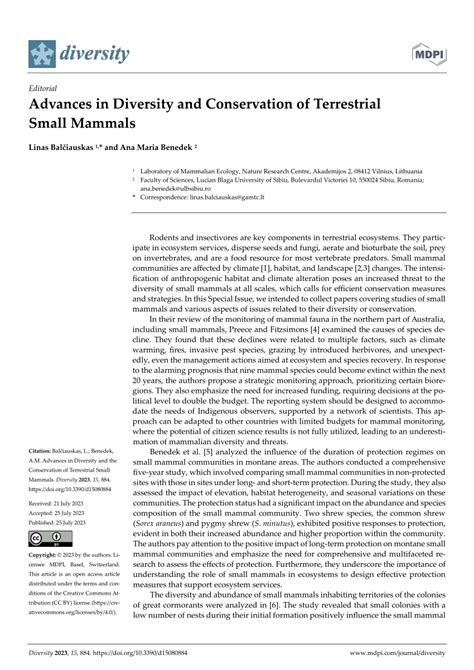 Pdf Advances In Diversity And Conservation Of Terrestrial Small Mammals