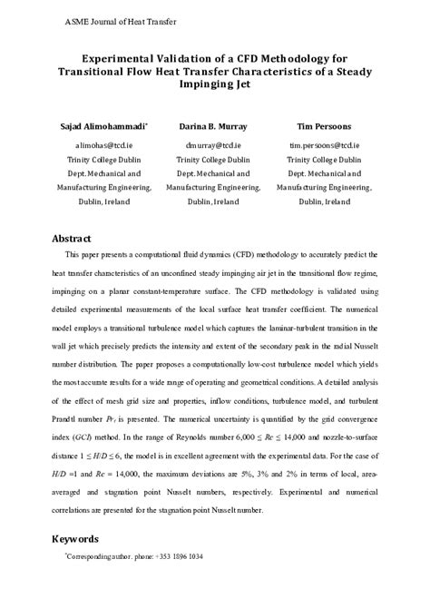 pdf experimental validation of a computational fluid dynamics