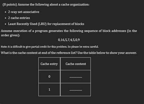 Solved Points Assume The Following About A Cache Chegg