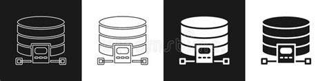 Set Cloud Database Icon Isolated On Black And White Background Cloud