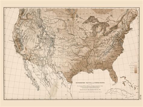 Hypsometric Sketch Of The United States 1870 Walker 1870 9th Census