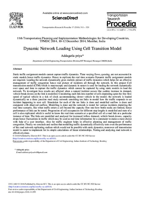 pdf dynamic network loading using cell transition model