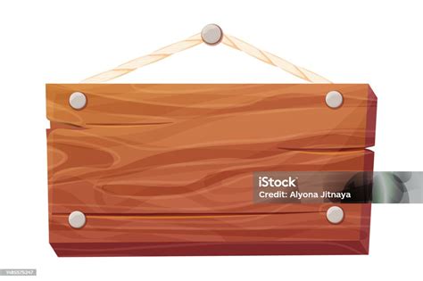 게임 메뉴 나무 프레임 흰색 배경에 격리된 만화 스타일의 널빤지를 매달아 밧줄로 질감을 가진 패널 Ui 자산 벡터 그림 0명에 대한 스톡 벡터 아트 및 기타 이미지 Istock