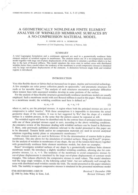 Pdf A Geometrically Nonlinear Finite Element Analysis Of Wrinkled