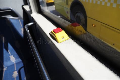 Closeup Of Bus Bell Switch For Stop Inside The Public Bus Stock Image Image Of Babe