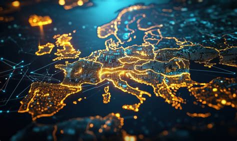 Illuminated Map Of Europe With Network Connections And Data