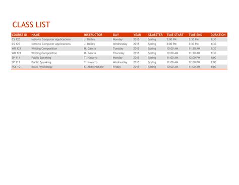 Free Printable Class Roster Templates [excel Word Pdf] Editable
