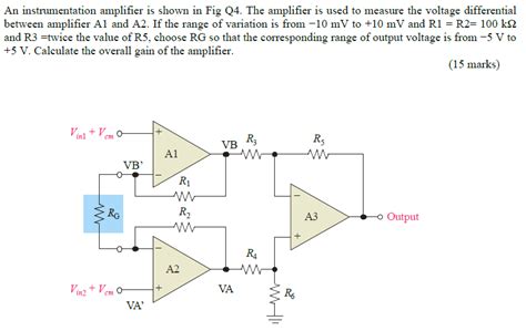 An Instrumentation Amplifier Is Shown In Fig Q4 The Chegg Com