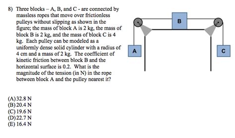 solved three blocks a b and c are connected by massless