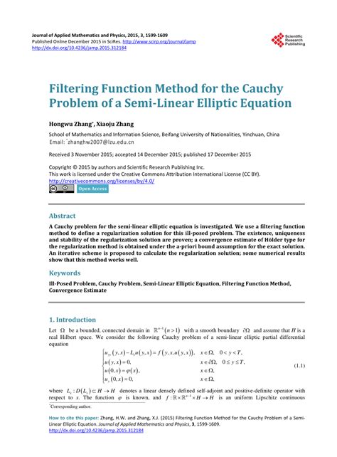 Pdf Filtering Function Method For The Cauchy Problem Of A Semi Linear Elliptic Equation