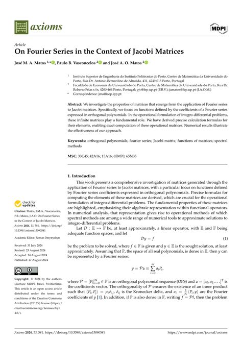 PDF On Fourier Series In The Context Of Jacobi Matrices