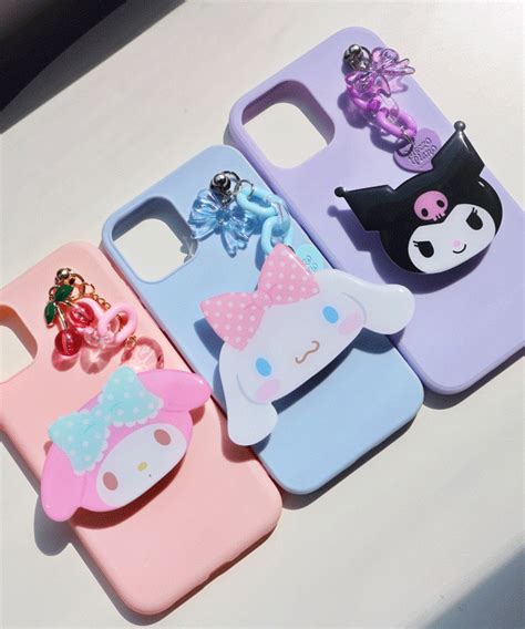 [정품]산리오1 마이멜로디 쿠로미 시나모롤 폼폼푸린 키티 포차코 그립톡 체인장식 케이스 에이블리