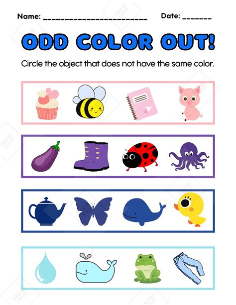 Printable Color Activity Odd Color Out Preschool And Kindergarten Worksheets Educational