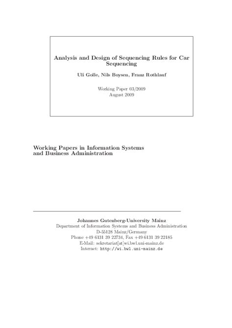 Pdf Analysis And Design Of Sequencing Rules For Car Sequencing