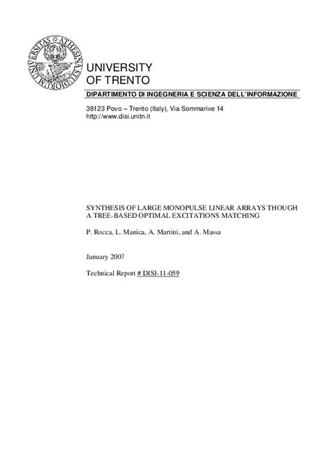 Pdf Synthesis Of Large Monopulse Linear Arrays Through A Tree Based