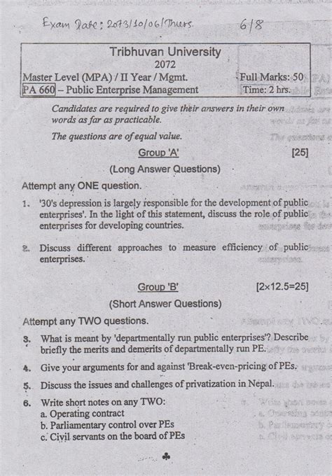 Master In Public Administration Mpa 2nd Year 2072 Questions