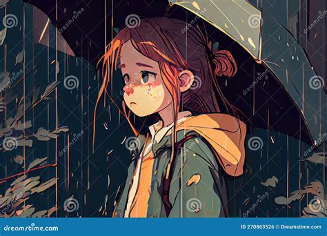 Anime Girl Under An Umbrella In The Rain Generative Ai Generative Ai