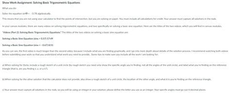 Solved Show Work Assignment Solving Basic Trigonometric