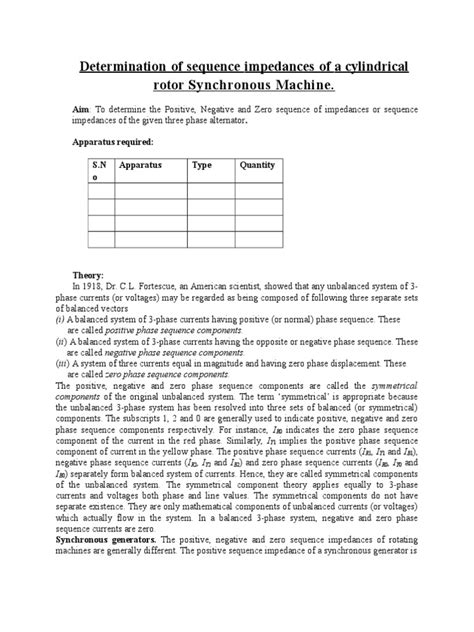 Determination Of Sequence Impedance Of A Cylinder Motor Synchronous