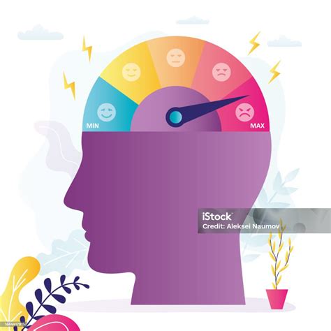 머리의 응력 측정 척도 스트레스 측정기는 높은 장력 수준을 보여줍니다 표시기는 감정 상태를 보여줍니다 과로 소진 지친 및 부정적인 감정 표현 정신 건강에 대한 스톡 벡터