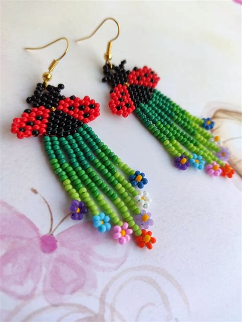 Божья коровка серьги бисером серьги Dangle серьги Семен | Etsy | Seed ...