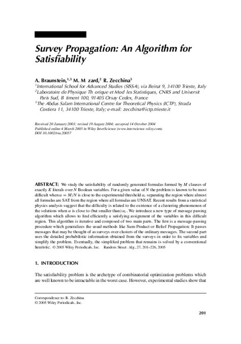 Pdf Survey Propagation An Algorithm For Satisfiability Marc Mézard