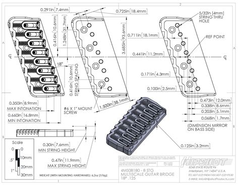 8 String Multi Scale Fixed Guitar Bridge