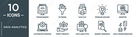 data analytics outline icon set includes thin line programming