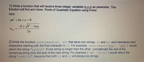 Solved 1 Write A Function That Will Receive Three Integer