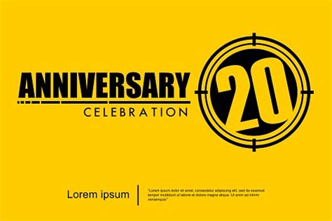 창립 20 주년 기념 엠블럼 노란색 배경에 대상 십자선으로 격리 된 검은 기념일 로고 웹 전단지 포스터 인사말 카드에 대 한 벡터 일러스트 레이 션 템플릿 디자인 20에